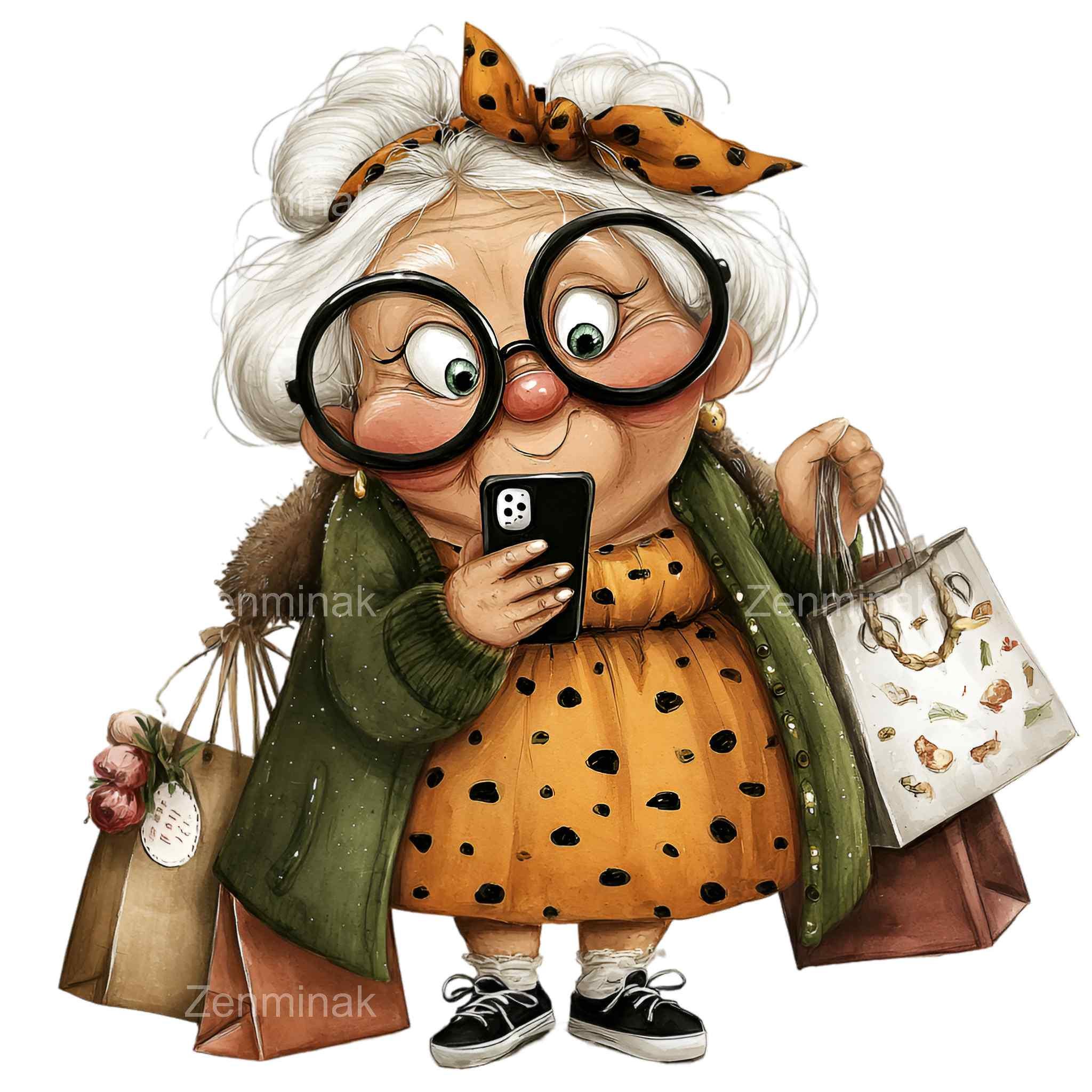 20 PNG Market Grandma Clipart – Funny Old Lady With Groceries PNG ...