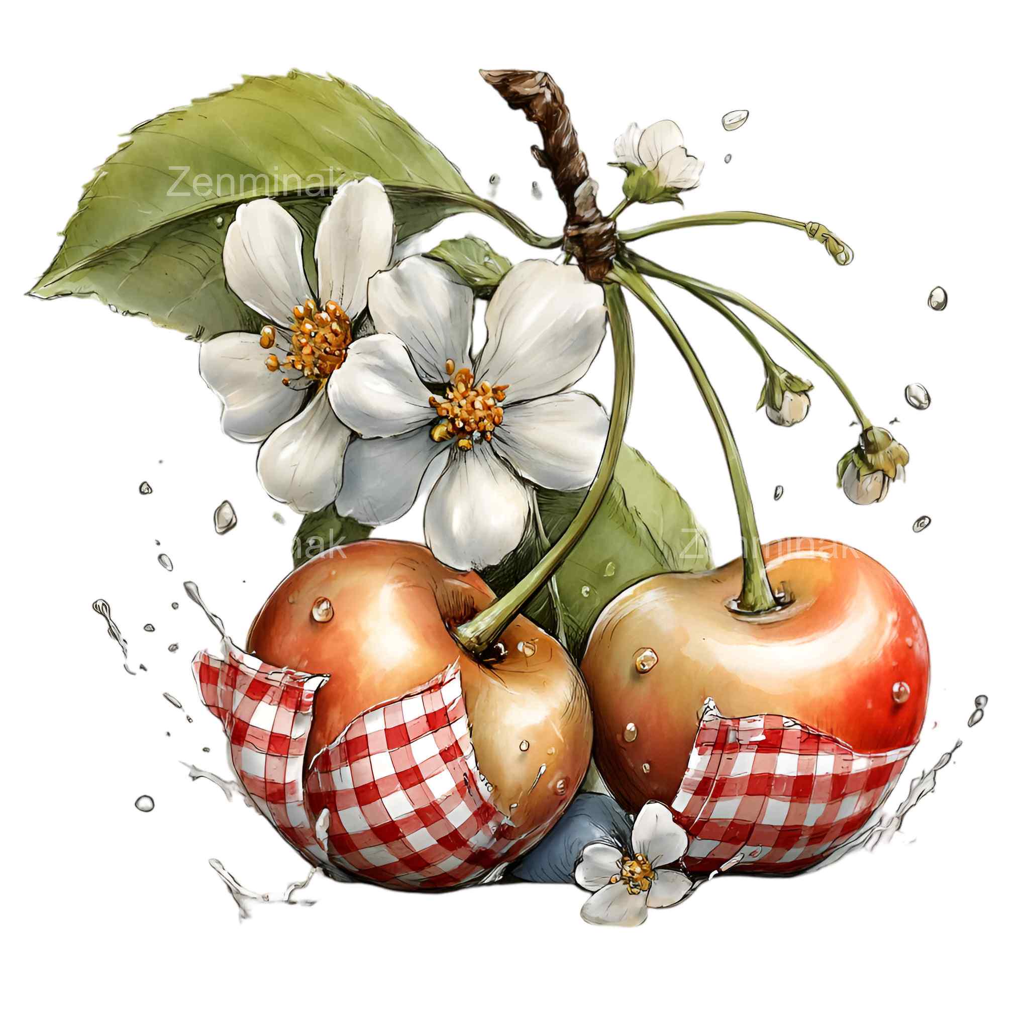 16 PNG Cherry Clipart, Gingham Fruit Illustration, Retro Kitchen Art - Etsy