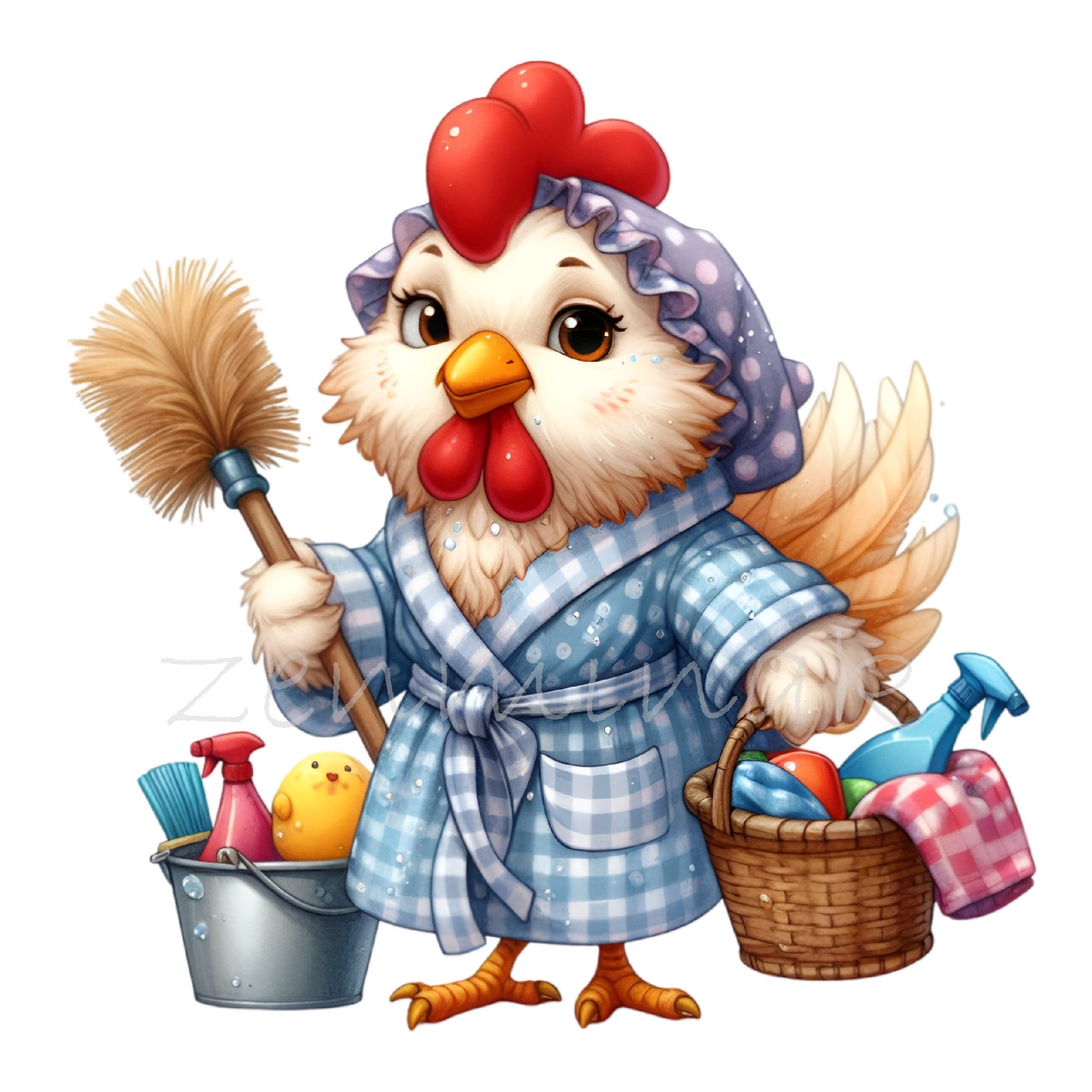 12 PNG Funny Chicken Housewife, Farmhouse Kitchen Clipart, Cleaning ...