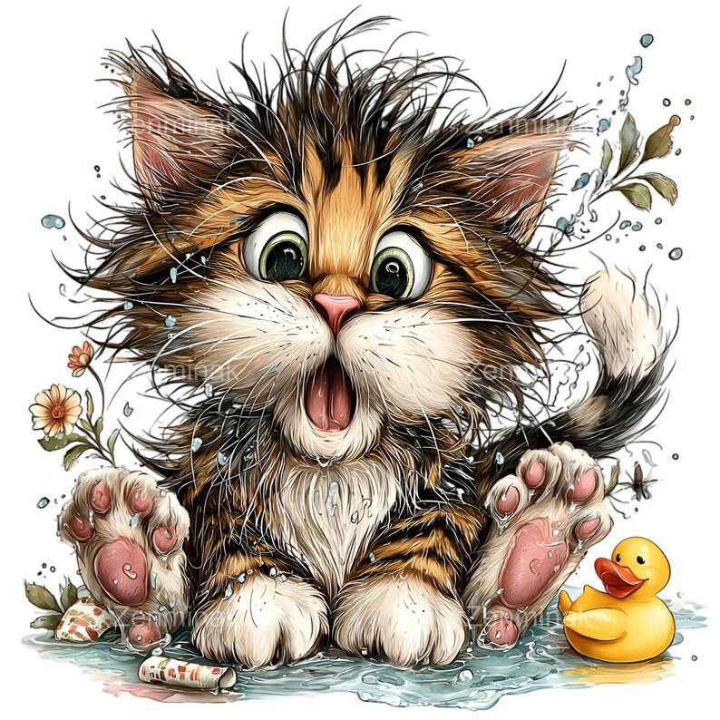 10 PNG Funny Kitten Bath, Messy Hair Cat Clipart - Etsy