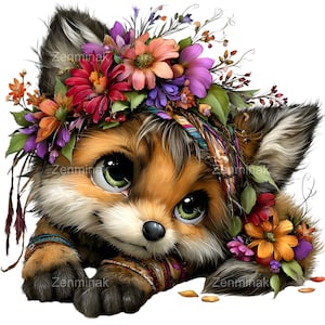 12 PNG Floral Baby Fox – PNG Clipart for Nursery Prints, Woodland Baby ...