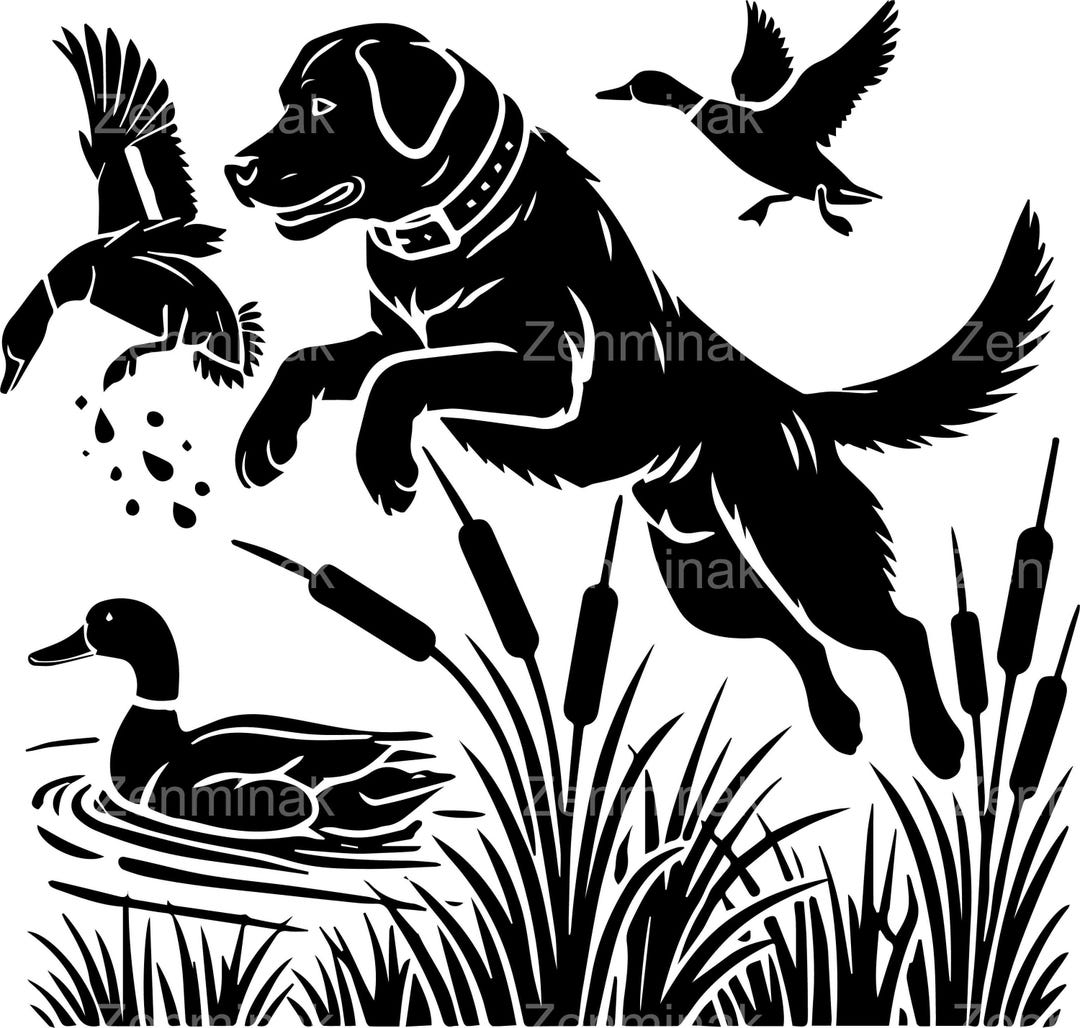 6 SVG Jumping Hunting Dog SVG – Labrador With Ducks in Marsh Cut File ...