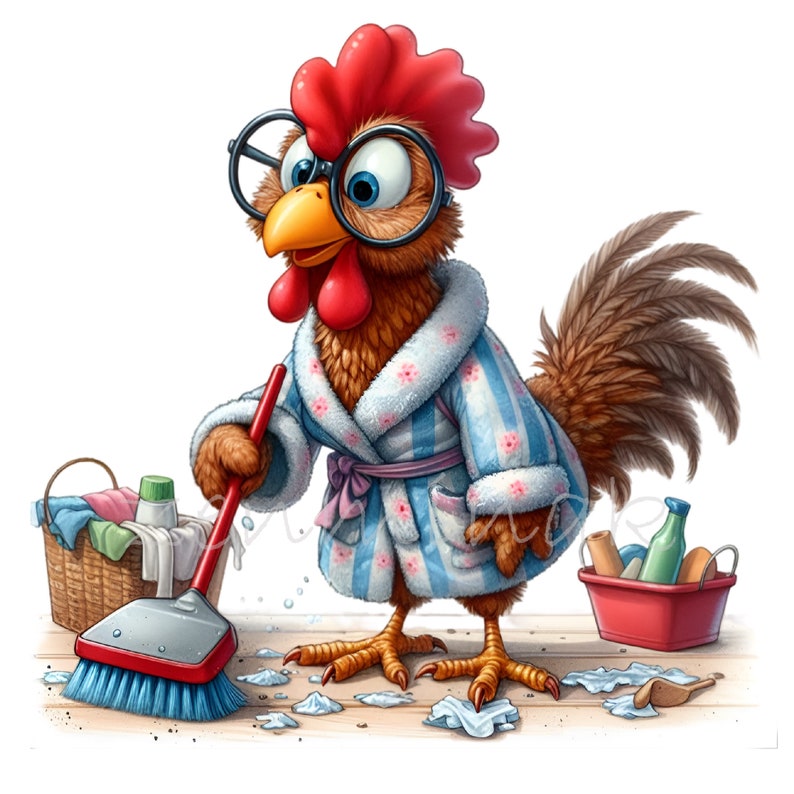 12 PNG Funny Chicken Housewife, Farmhouse Kitchen Clipart, Cleaning ...
