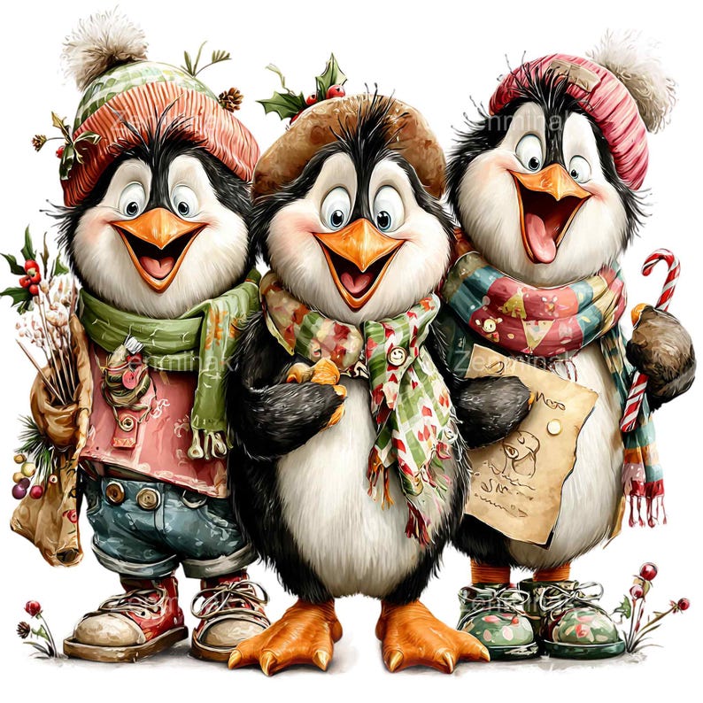 15 PNG Christmas Penguins Clipart – Winter Carolers PNG for ...