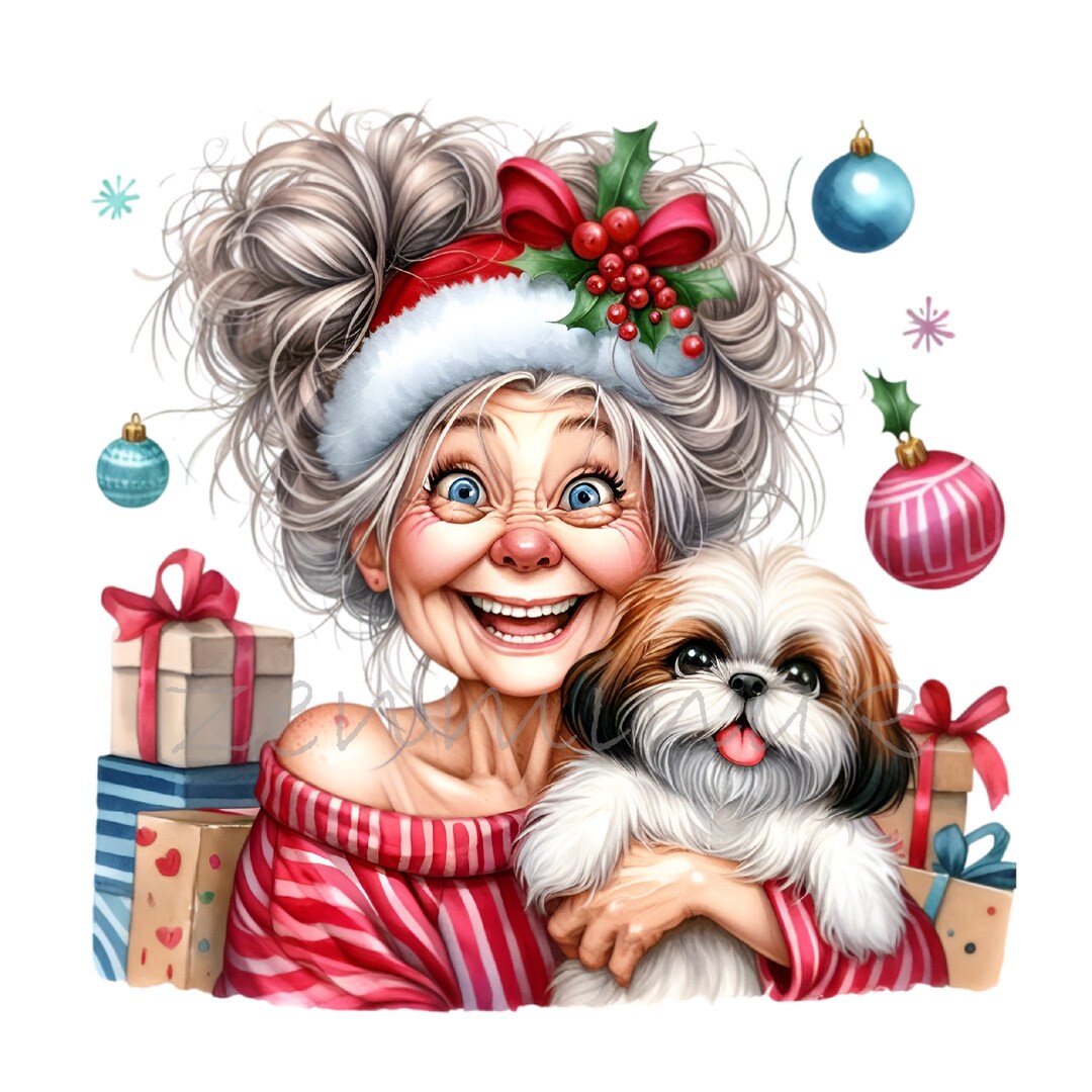 Christmas Grandma With Puppy Clipart 15 PNG - Adorable Cartoon ...