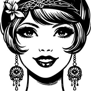 6 SVG Flapper Girl SVG Cut File – 1920s Woman With Short Hair, Headband ...