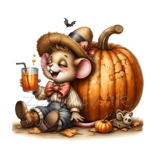 Cute Halloween Mouse 15 PNG Clipart Adorable Mouse in Witch Hat With ...
