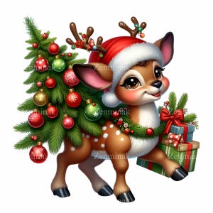 12 PNG Christmas Reindeer Clipart – Cute Festive Deer – Holiday Animal ...