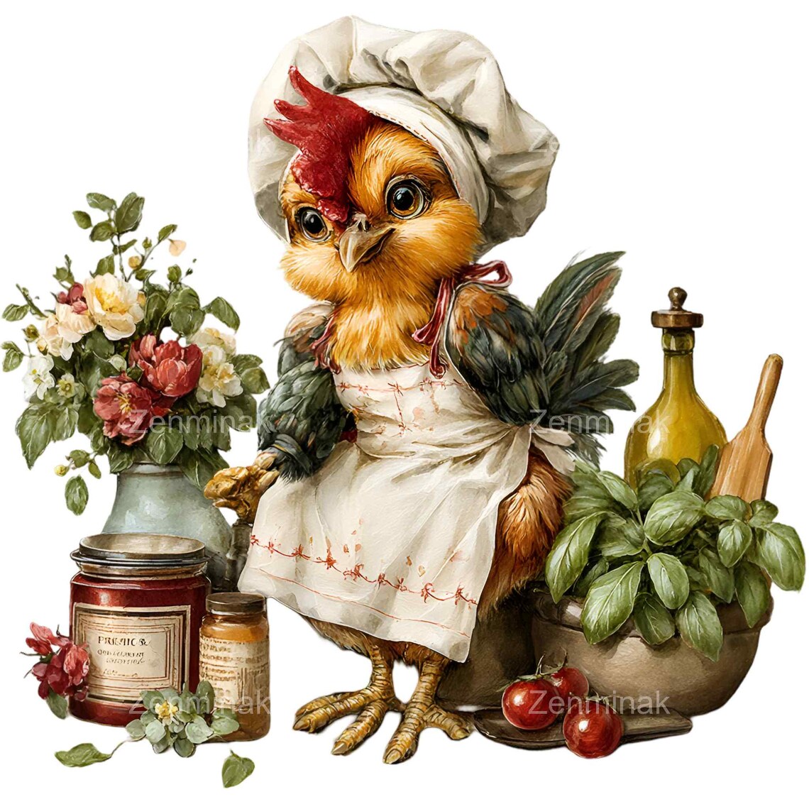 15 PNG Chicken Chef Clipart, Cooking Hen Farmhouse Kitchen Graphics - Etsy