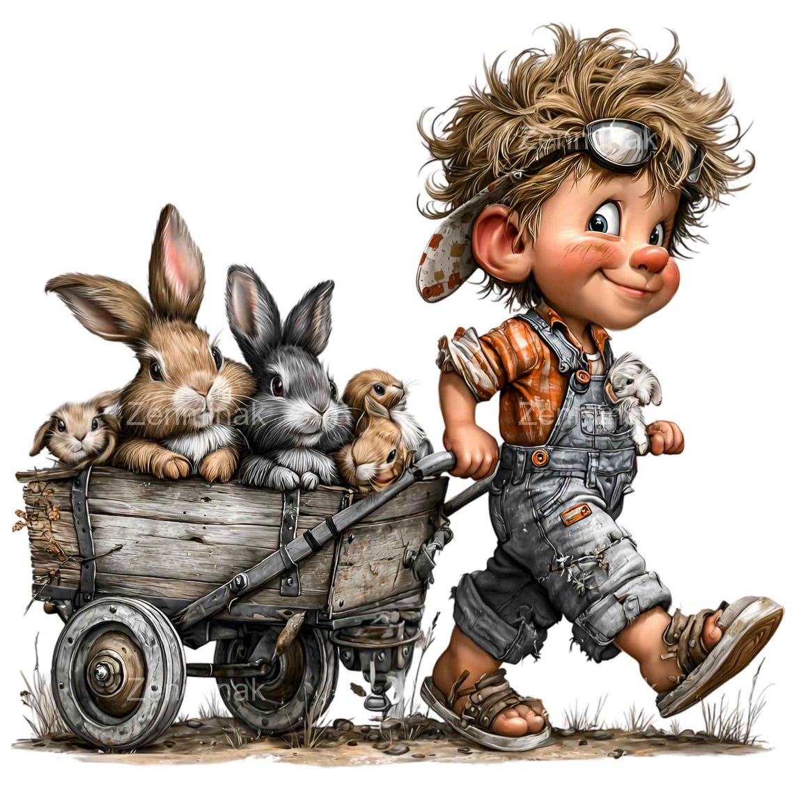 16 PNG Boy With Rabbits Clipart – Cartoon Farm Kid – Whimsical Child ...