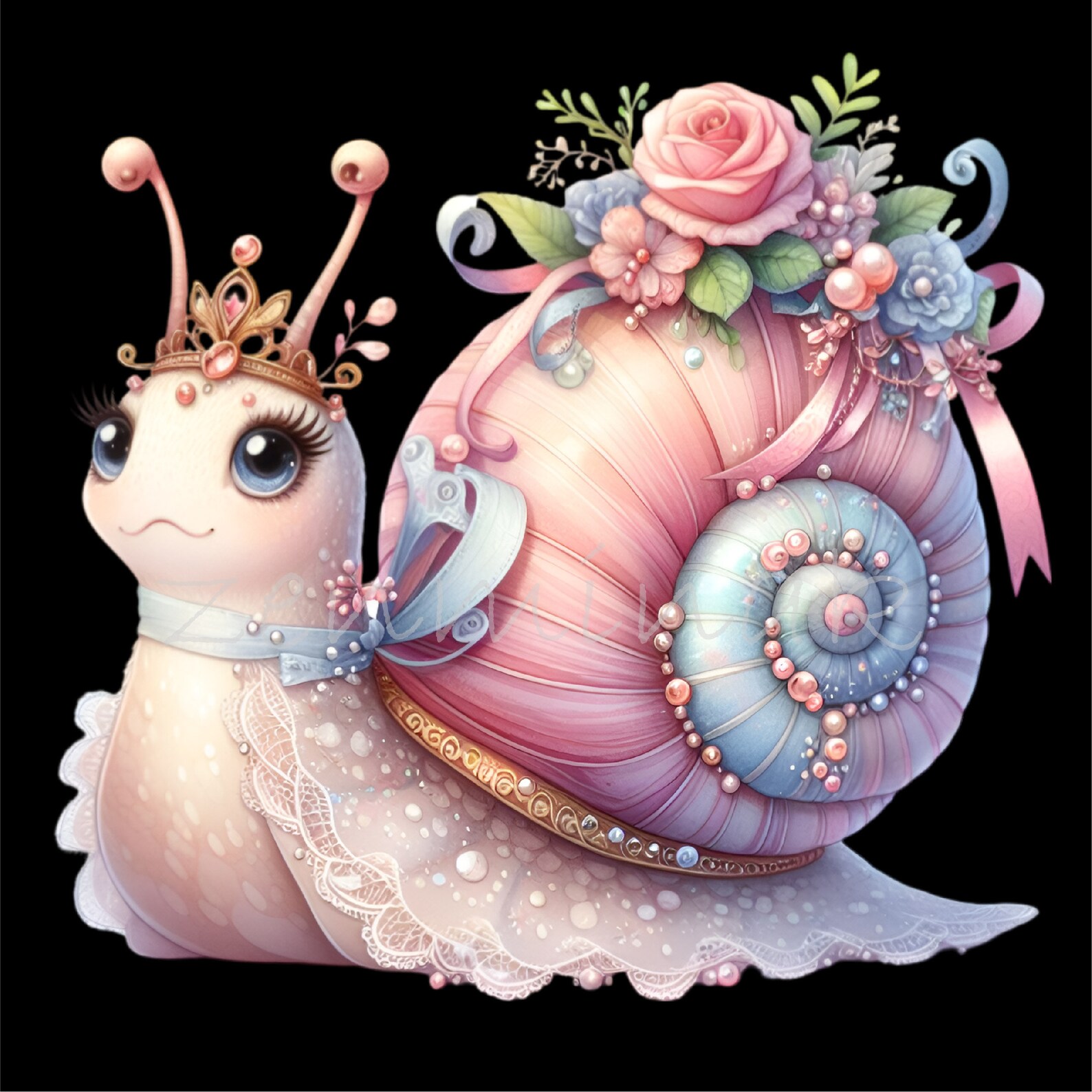 Princess Snail Clipart 14 PNG Adorable Cartoon Snail With Crown and ...