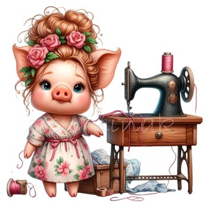 Piglet Sewing Machine Clip Art, Tailor Clipart, 14 PNG Housewife, Mom ...