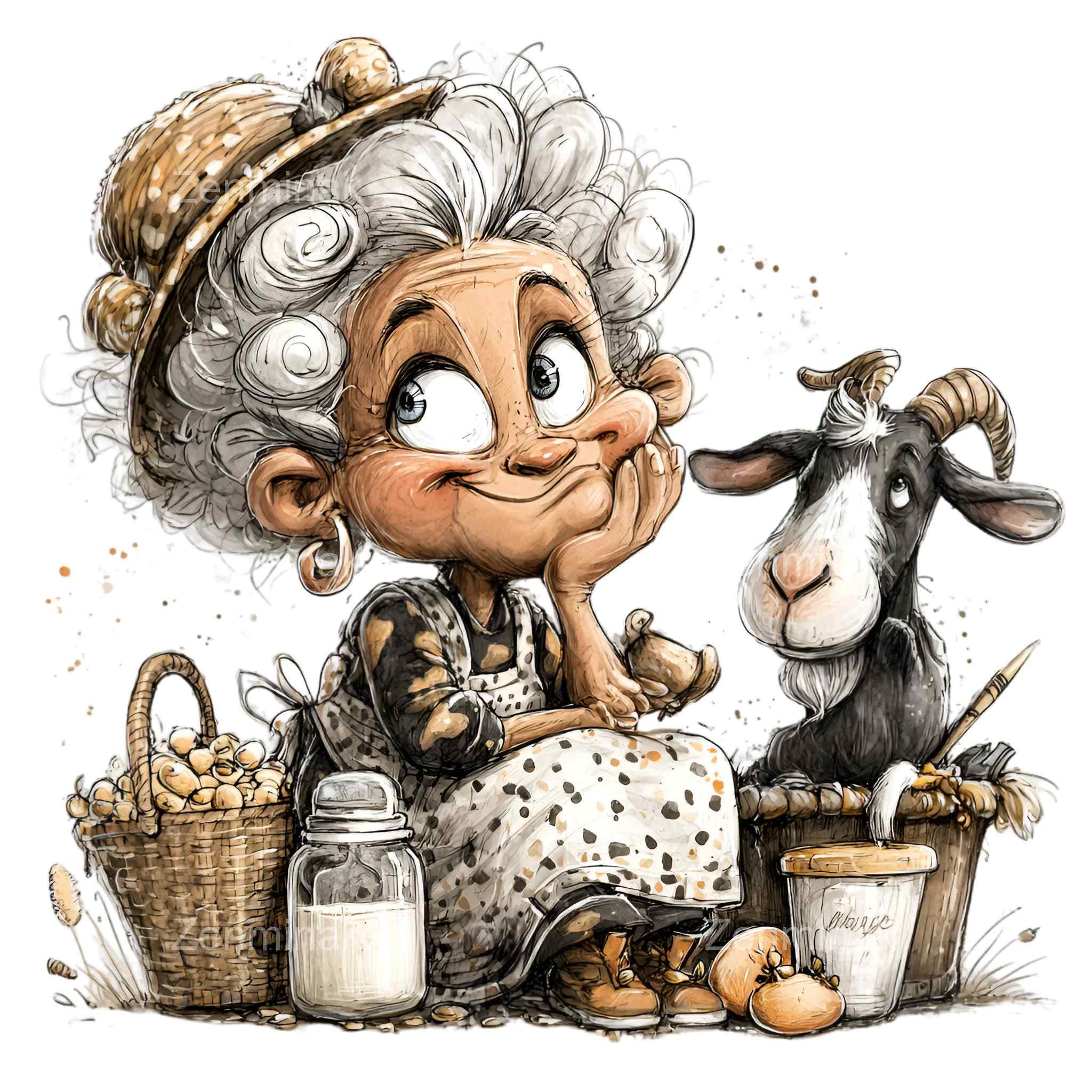 11 PNG Farm Goat Clipart – Funny Old Lady With Dairy Goat PNG for ...
