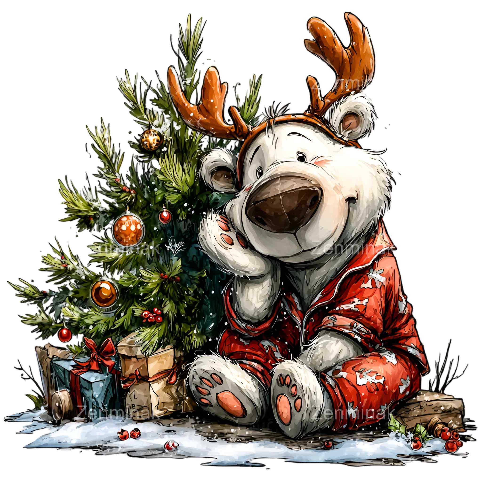 15 PNG Christmas Polar Bear Clipart – Funny Holiday PNG in Pajamas With ...
