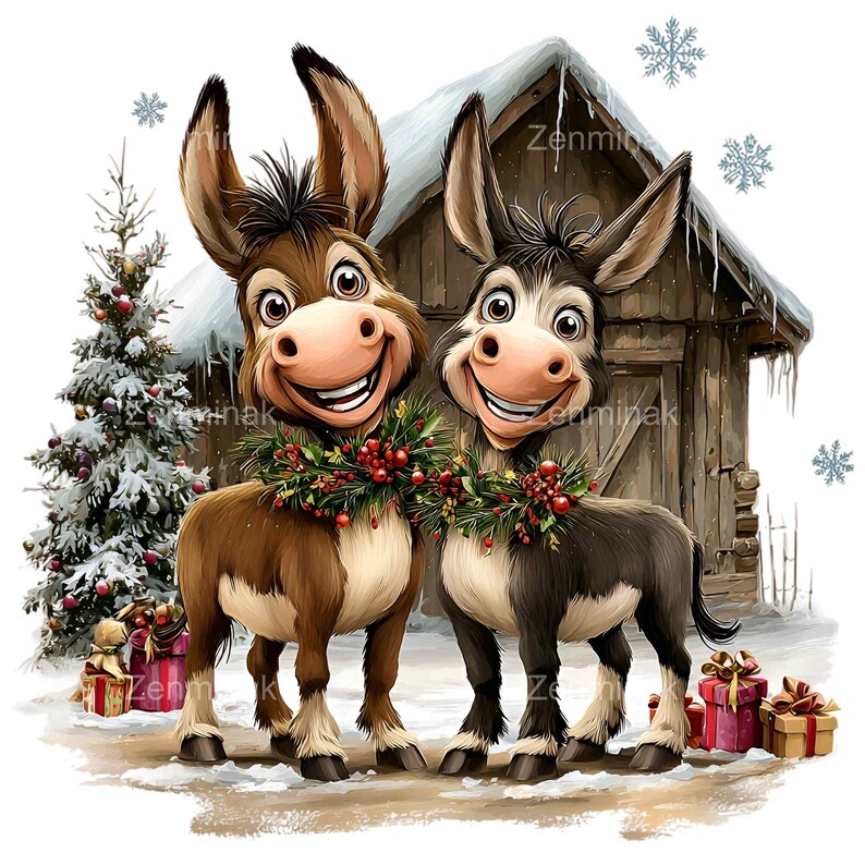 15 PNG Christmas Donkey Clipart – Festive PNG With Two Donkeys, Barn ...