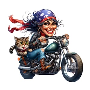 Cool Biker Lady PNG, 12 Fun Motorcycle Grandma Clipart, Quirky Cartoon ...