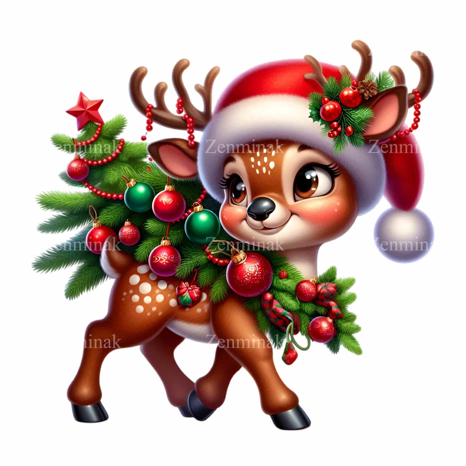 12 PNG Christmas Reindeer Clipart – Cute Festive Deer – Holiday Animal ...