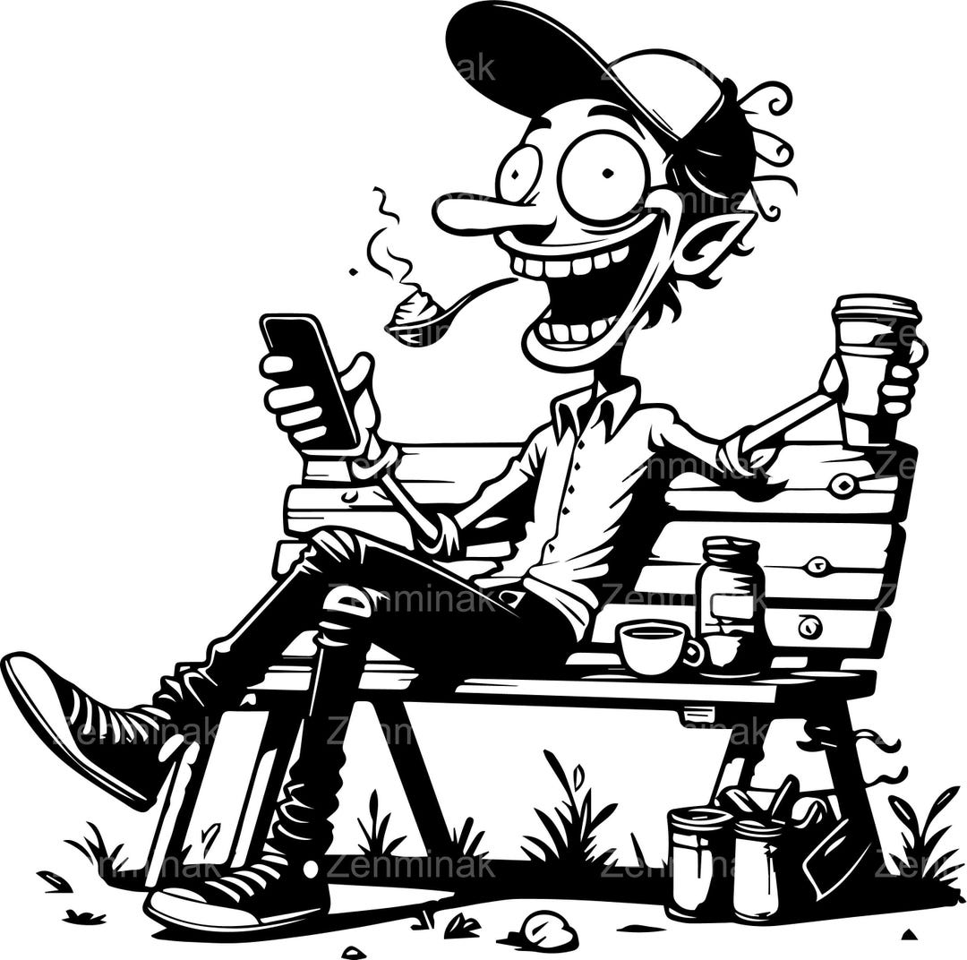 5 SVG Funny Cartoon Man on Bench SVG Cut File. Goofy Guy With a Cap ...