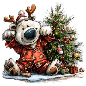 15 PNG Christmas Polar Bear Clipart – Funny Holiday PNG in Pajamas With ...