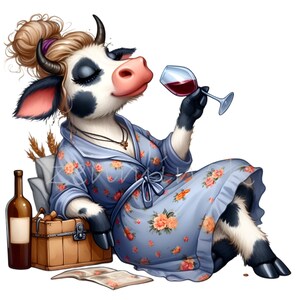 Funny Cow Drinking Wine Clipart, 12 PNG Housewife Beer Cocktails ...