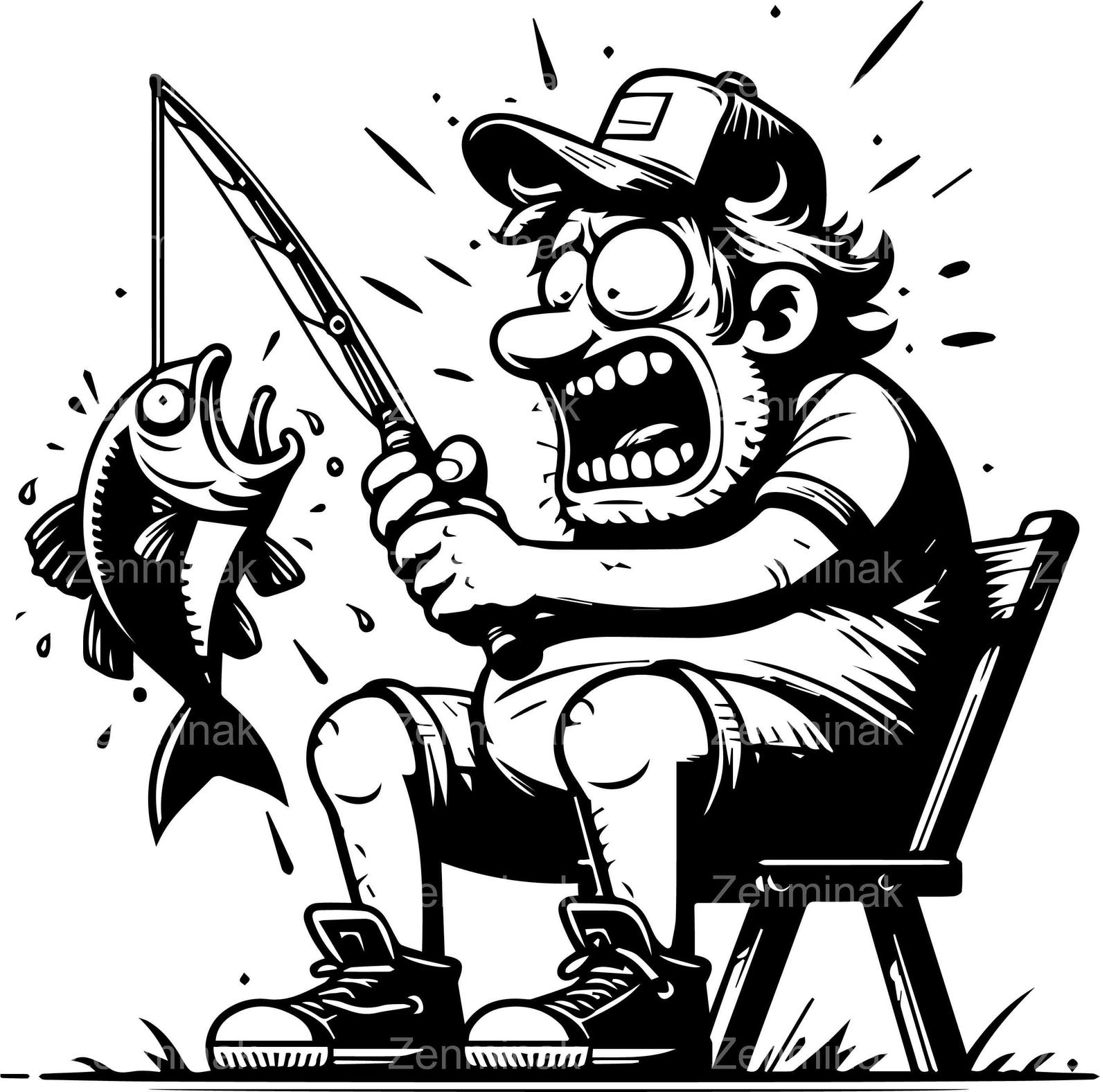 7 SVG Funny Fisherman SVG, Cartoon Man Yelling at Big Fish Catch in ...