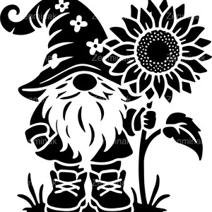 7 Gnome With Sunflower SVG, Cute Garden Gnome Digital Cut File ...