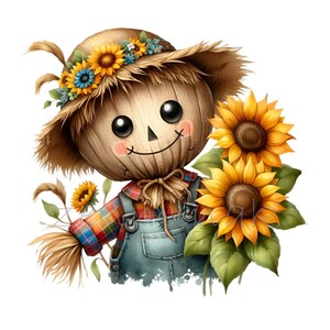 Scarecrow Clipart 14 PNG Sunflower Field Background, Rustic Harvest ...