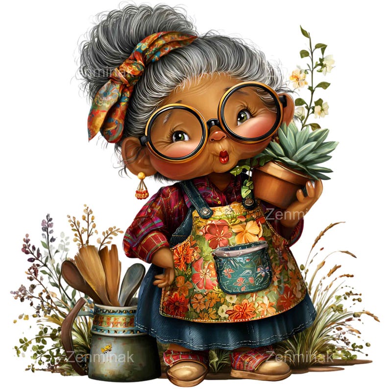 15 PNG Funny Gardening Grandma Clipart – PNG Cute Old Lady With Plants ...