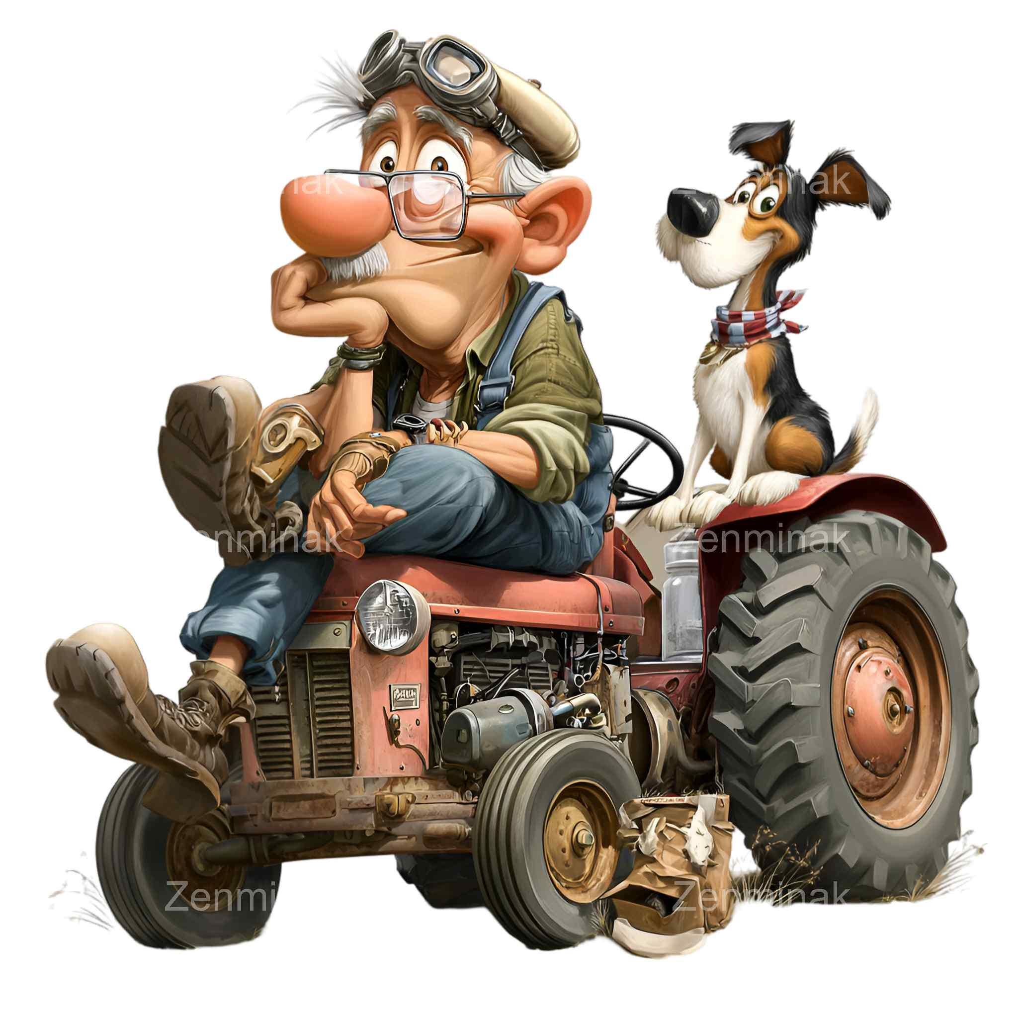 14 PNG Funny Grandpa PNG Clipart – Old Man With Dog on Tractor Digital ...