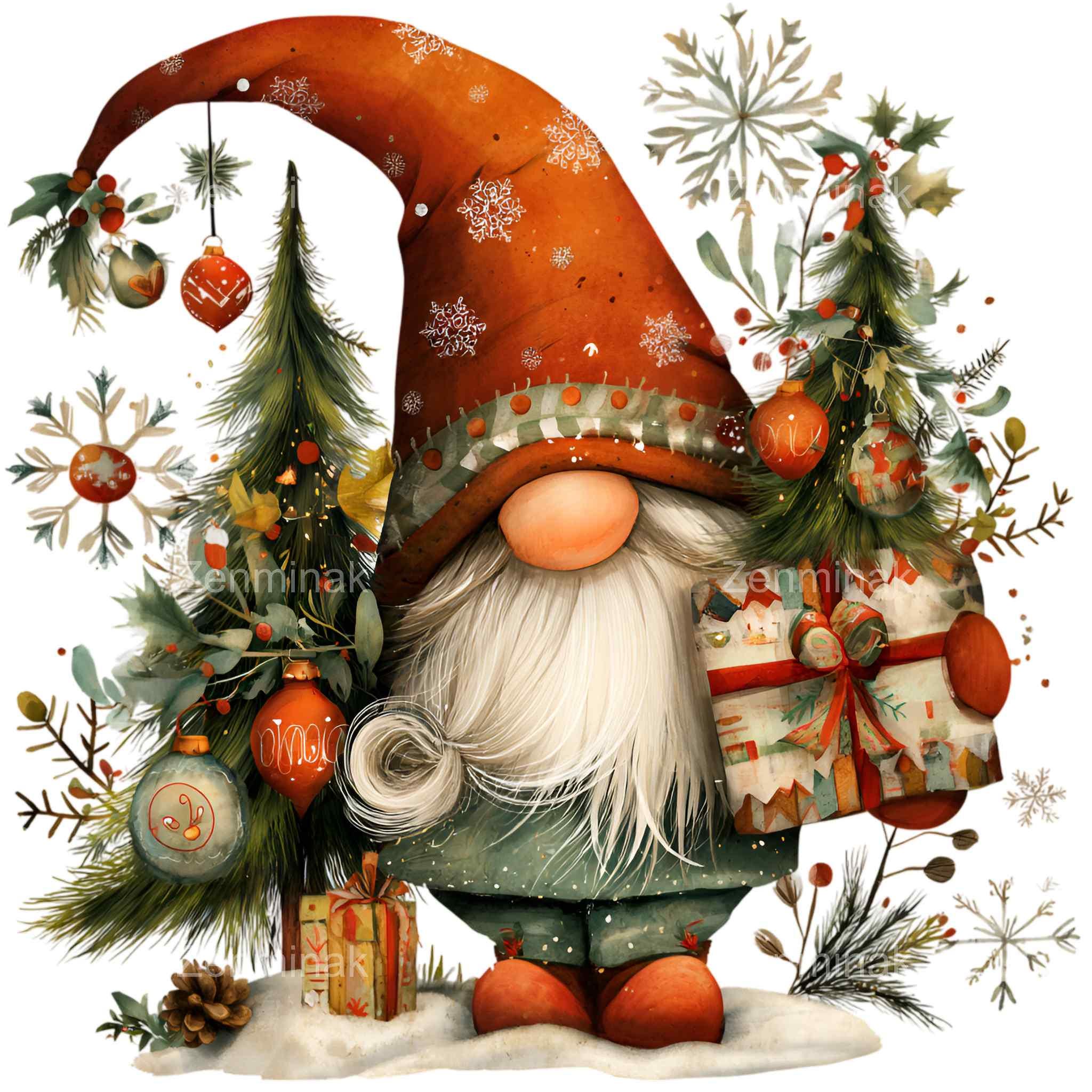 14 PNG Holiday Gift Christmas Gnome Clipart, Watercolor Winter Tree - Etsy