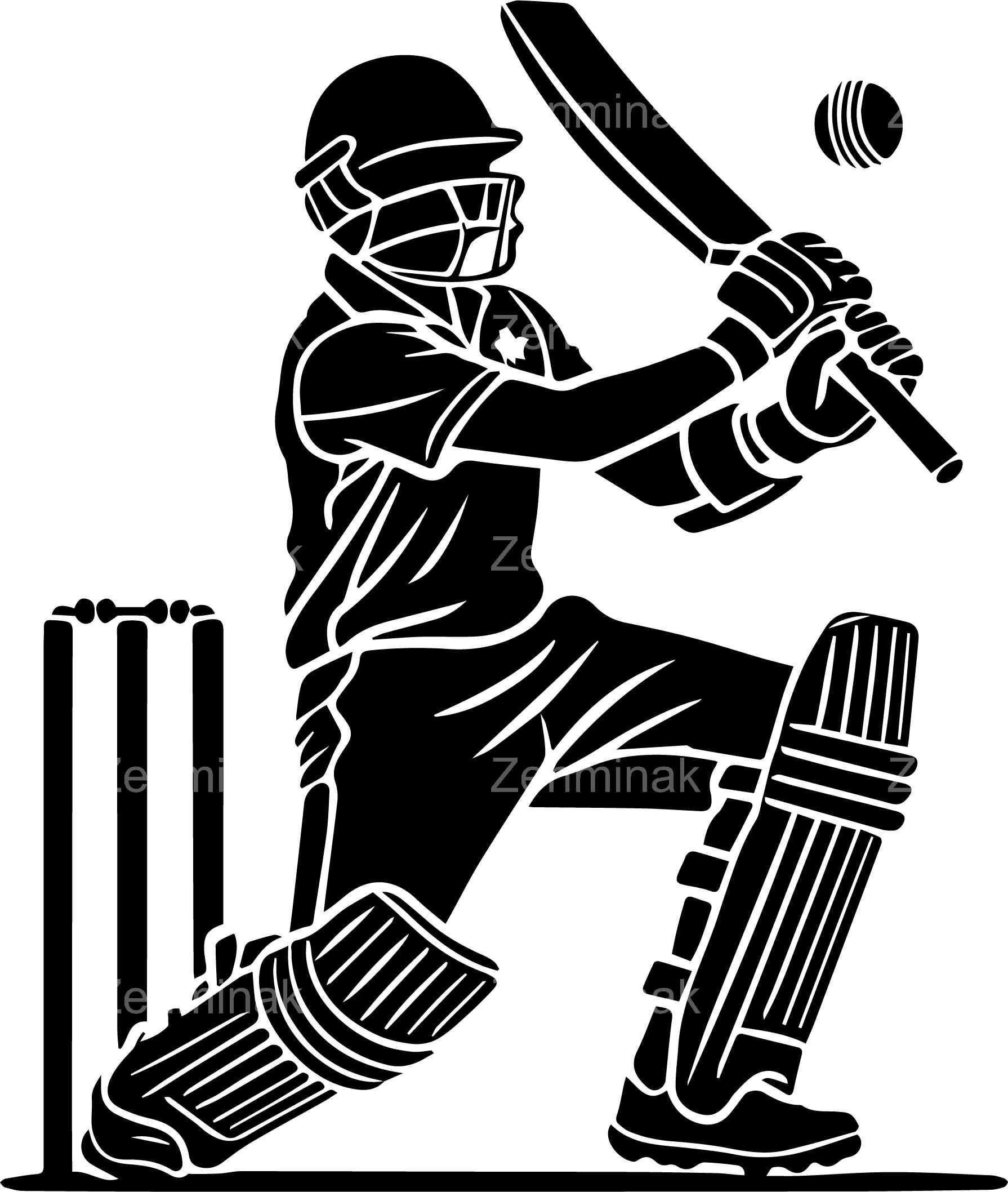 10 Cricket Player SVG Cut File, Batsman Silhouette With Ball and ...