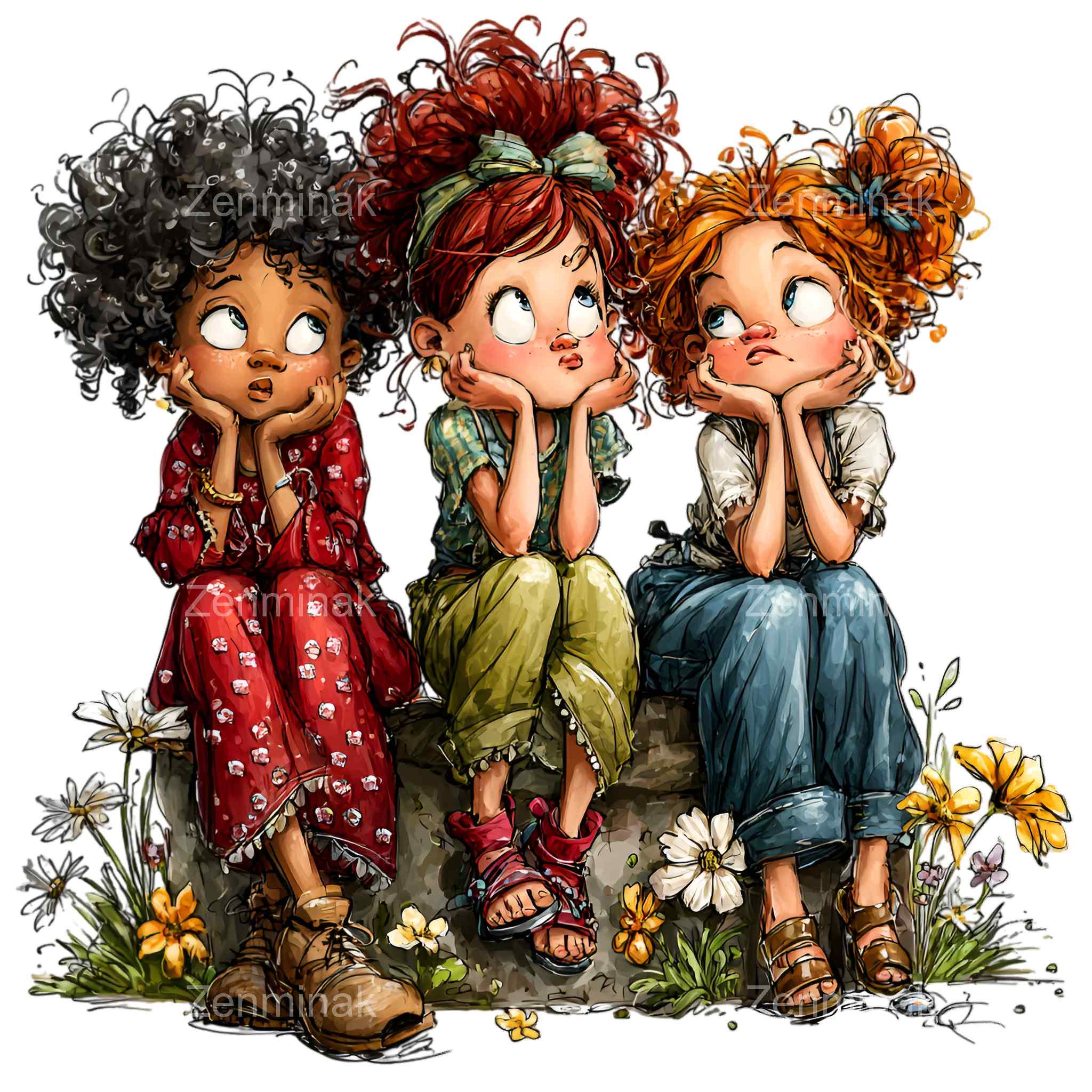 14 PNG Friends Clipart Watercolor Girls, Three Sisters Illustration - Etsy