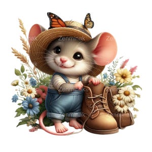 Spring Mouse With Boot PNG 15 Cute Woodland Animal Clipart, Adorable ...
