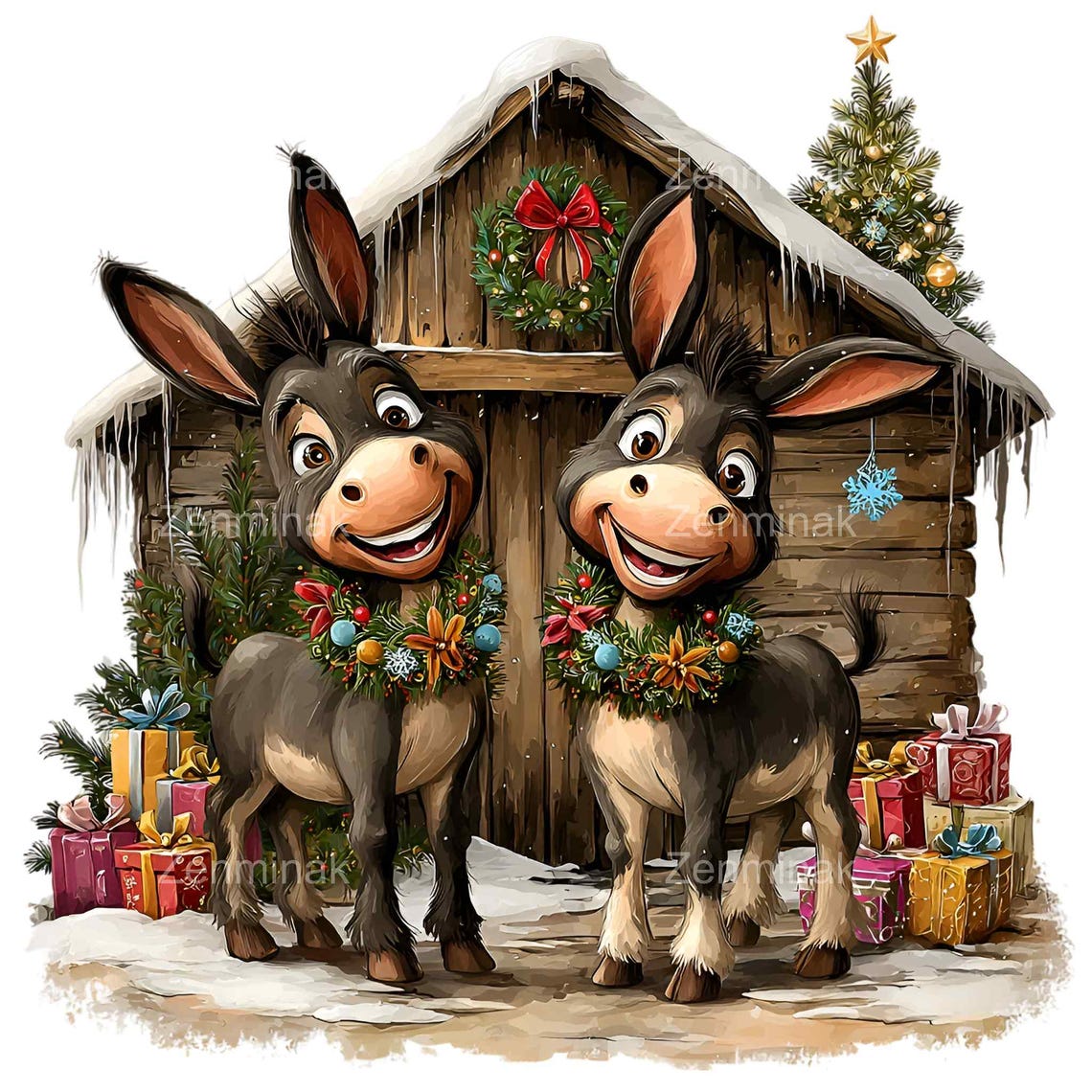 15 PNG Christmas Donkey Clipart – Festive PNG With Two Donkeys, Barn ...