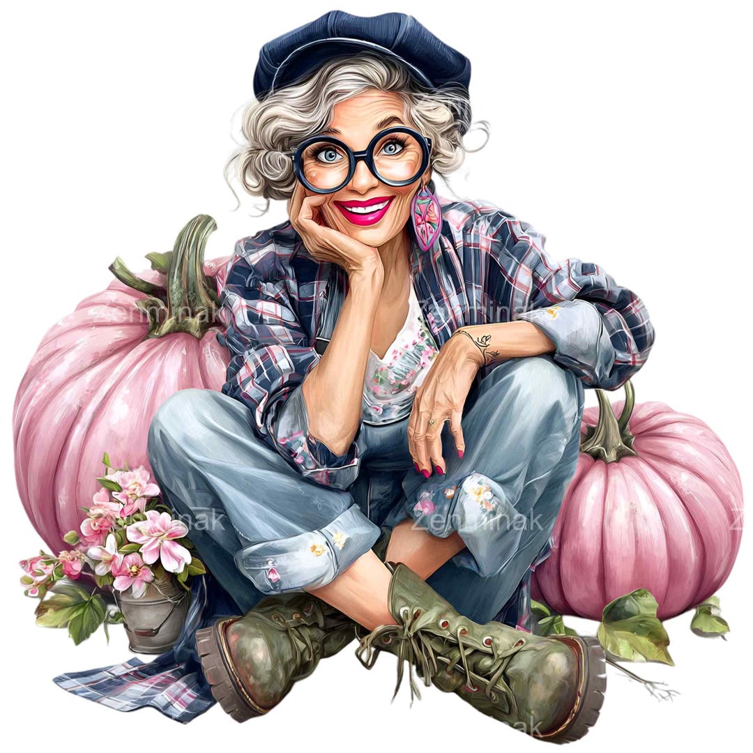 16 PNG Autumn Grandma Clipart – Fall Pumpkin Lady PNG – Whimsical Elder ...