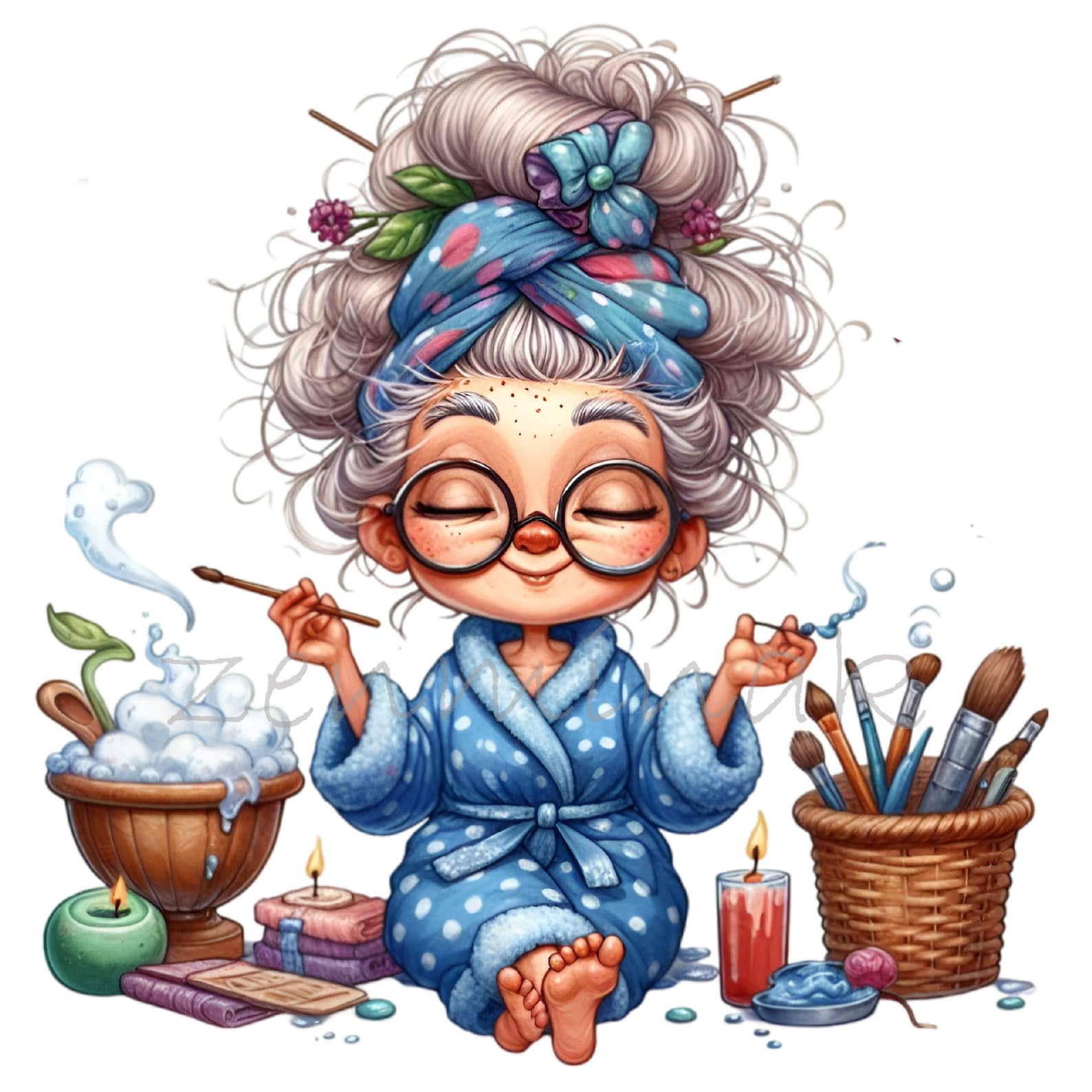 Funny Senior Lady 15 PNG Spa Relax Bath Cartoon Illustration Clipart ...