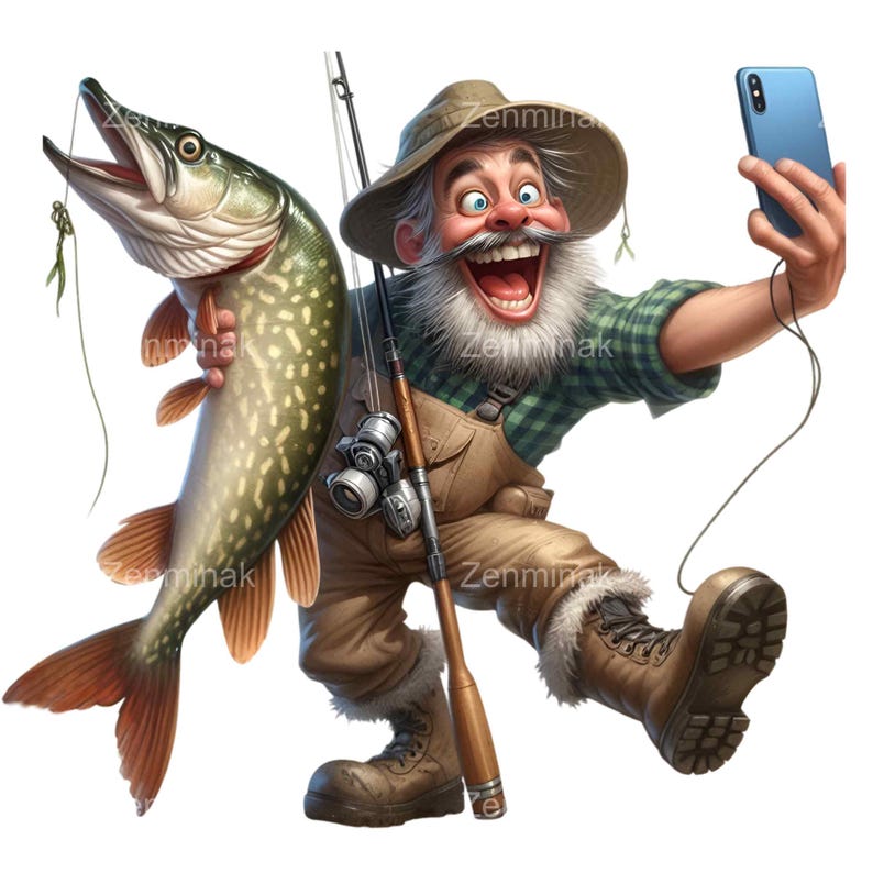 18 PNG Fishing Clipart – Funny Fisherman With Pike PNG – Cartoon Man ...