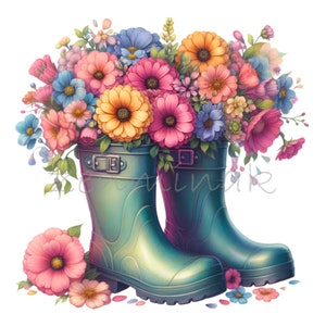Floral Rain Boots 12 PNG Sunflower Rubber Boots Cartoon Illustration ...