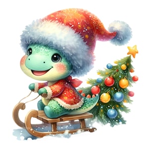 Cute Dinosaur Christmas PNG, 17 Dino Holding Christmas Tree, Watercolor ...