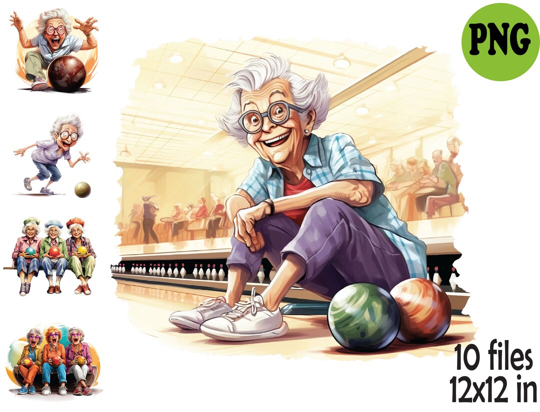 Bowling Party Clipart Illustration, Watercolor Funny Old Lady ...