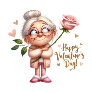 14 PNG Valentine’s Day Grandma Clipart – Funny Old Lady With Rose PNG ...