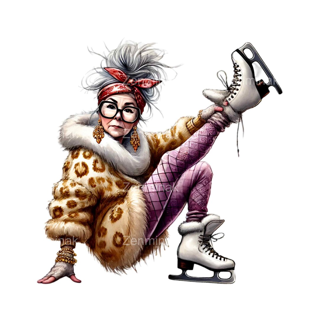 12 Quirky Ice Skating Lady PNG, Cartoon Character Clipart for Fun Craft ...