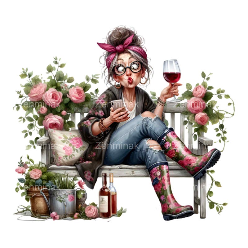 Lady in Garden Clipart - Etsy