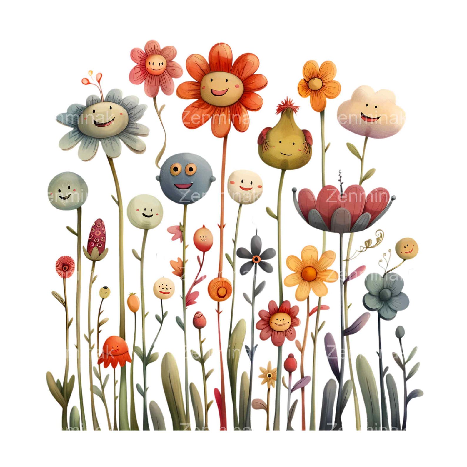 23 PNG Happy Spring Flowers Clipart, Smiling Floral Garden, Kids Nature ...