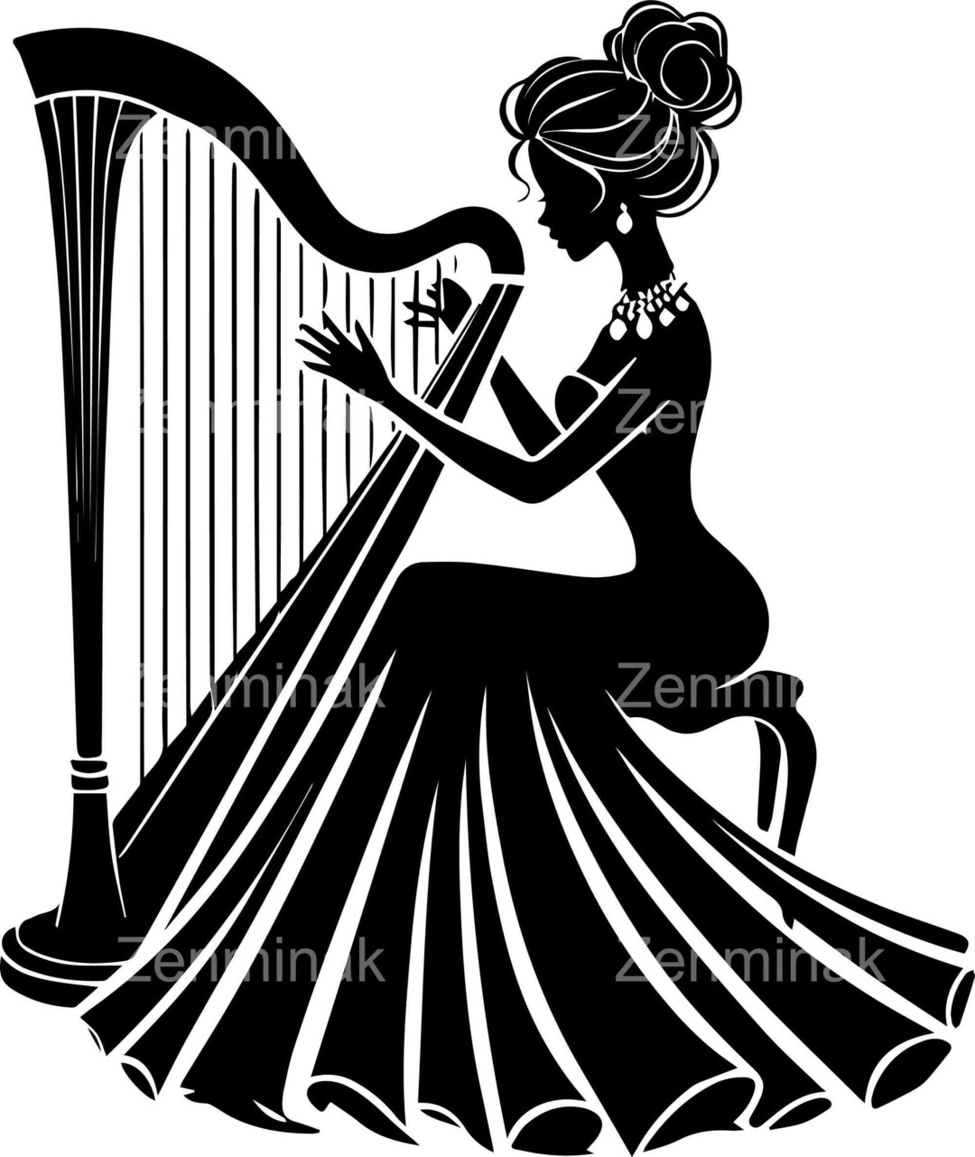 7 SVG Elegant Woman Harp SVG Cut File – Lady in Gown Playing Harp ...