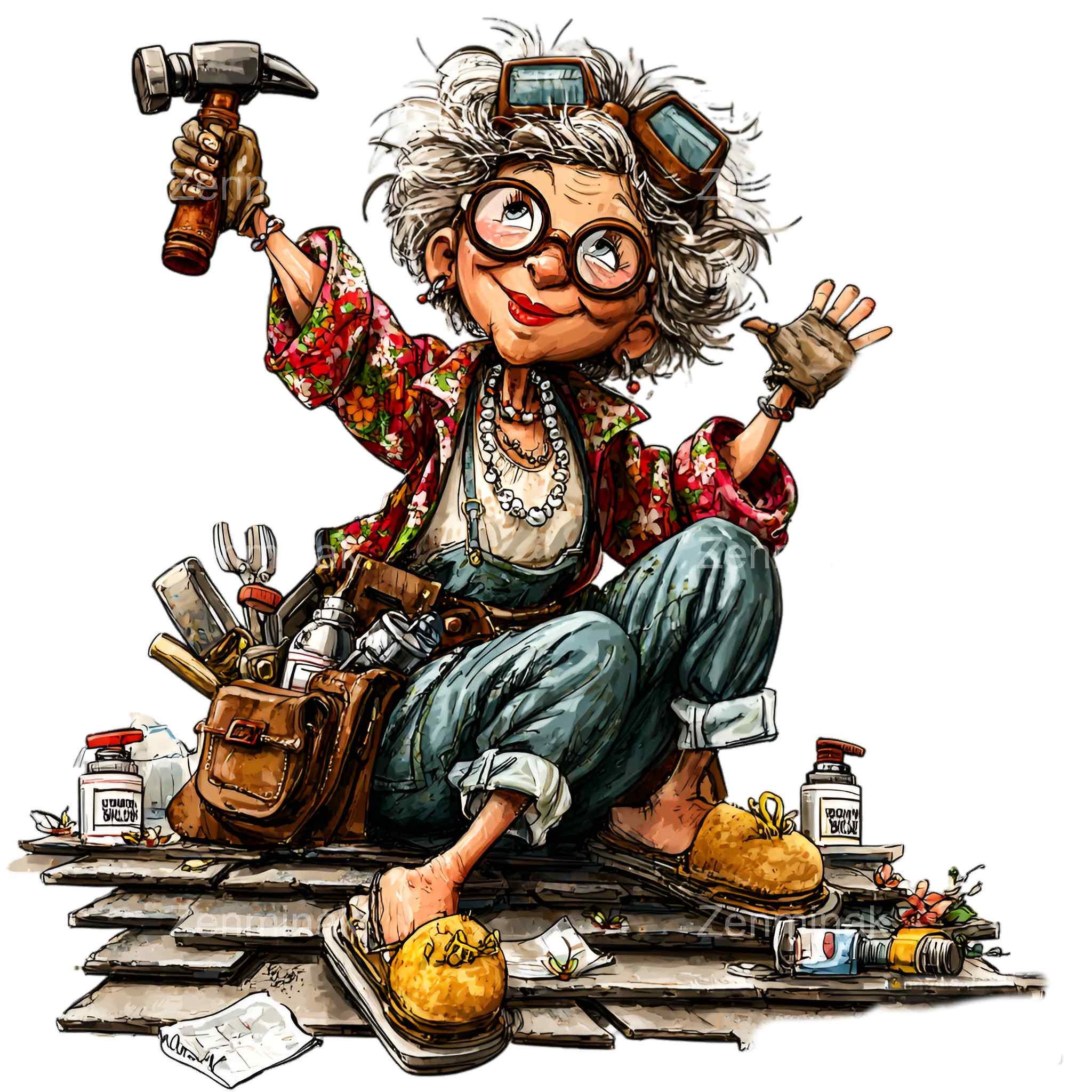 16 PNG Grandma Handyman Clipart, Funny Repair Lady Tools Mechanic DIY ...