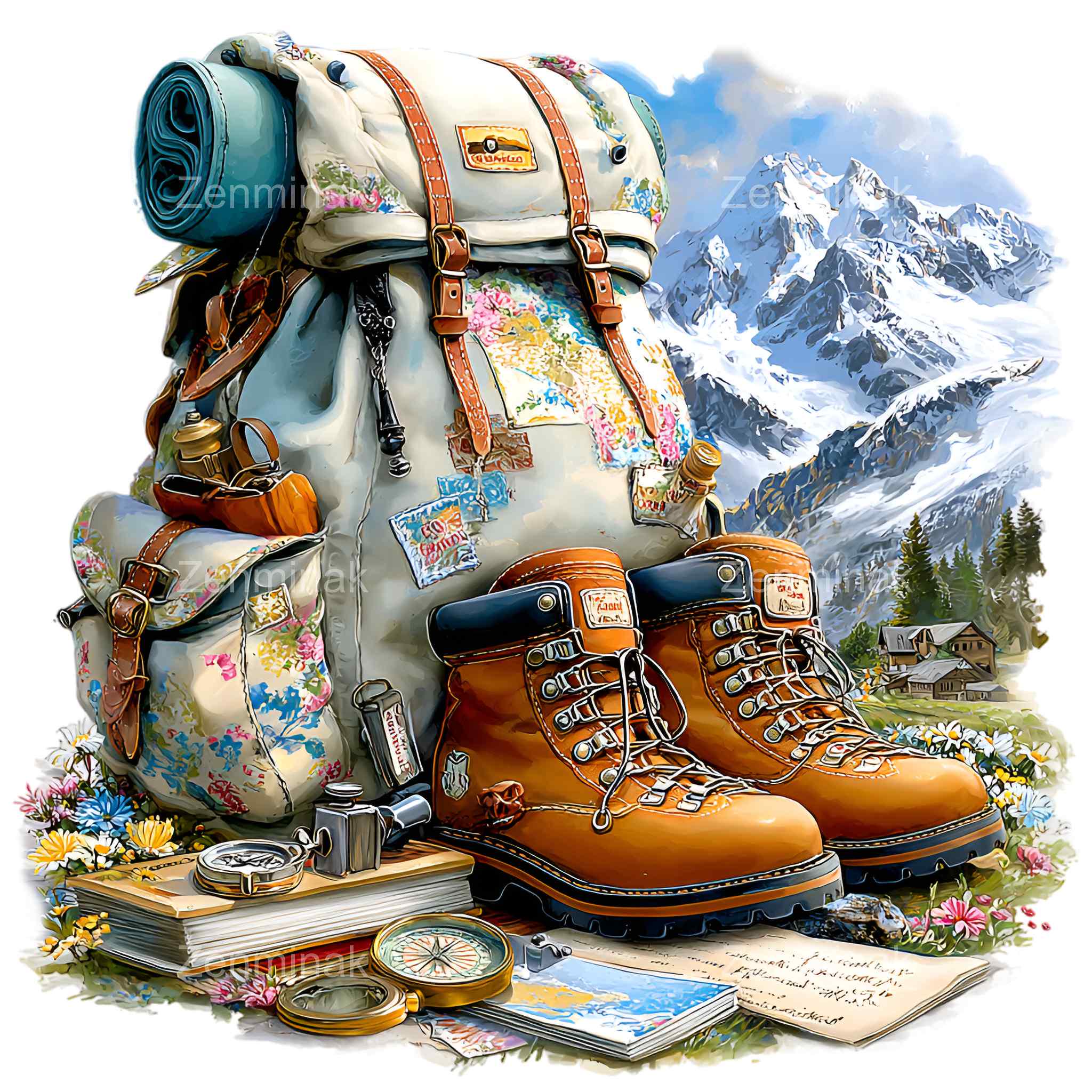 15 PNG Hiking Backpack Clipart, Camping Travel Gear Illustration ...