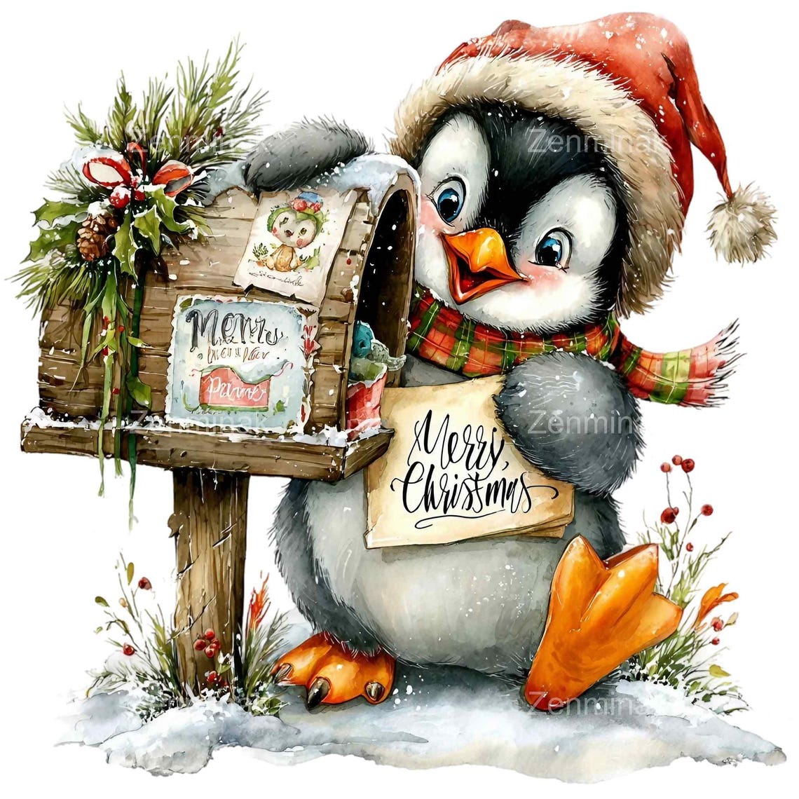 19 PNG Penguin Christmas Clipart – Cute Winter PNG With Mailbox and ...