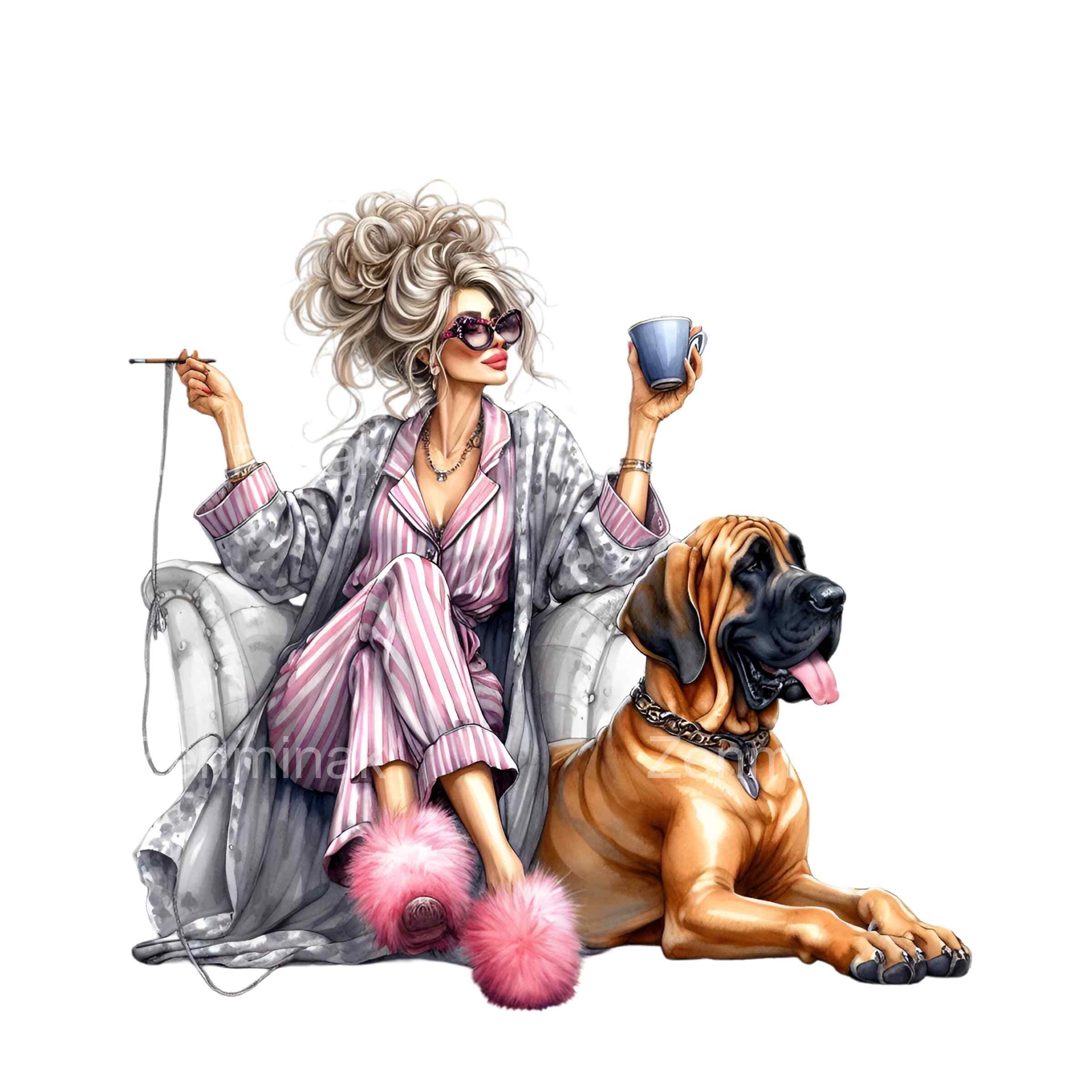 19 PNG Elegant Lady and Dog Clipart – Woman in Pink Robe With Great ...