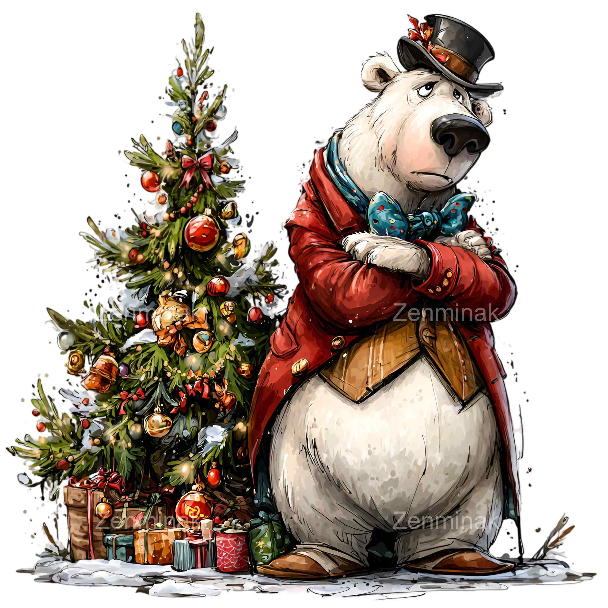 12 PNG Victorian Polar Bear Clipart – Christmas PNG With Tree & Gifts ...